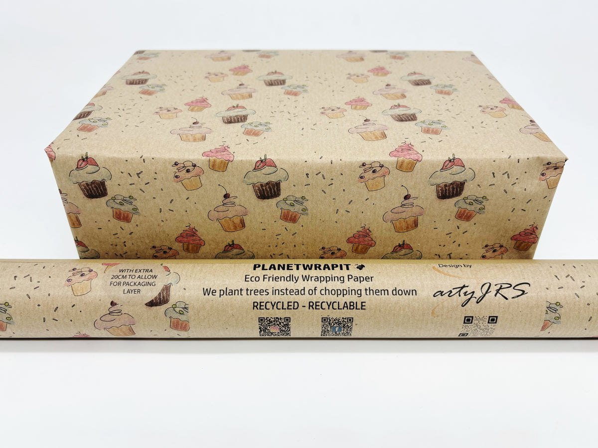 Cupcakes Recycled Kraft Wrapping Paper | Eco friendly Gift Wrap ...