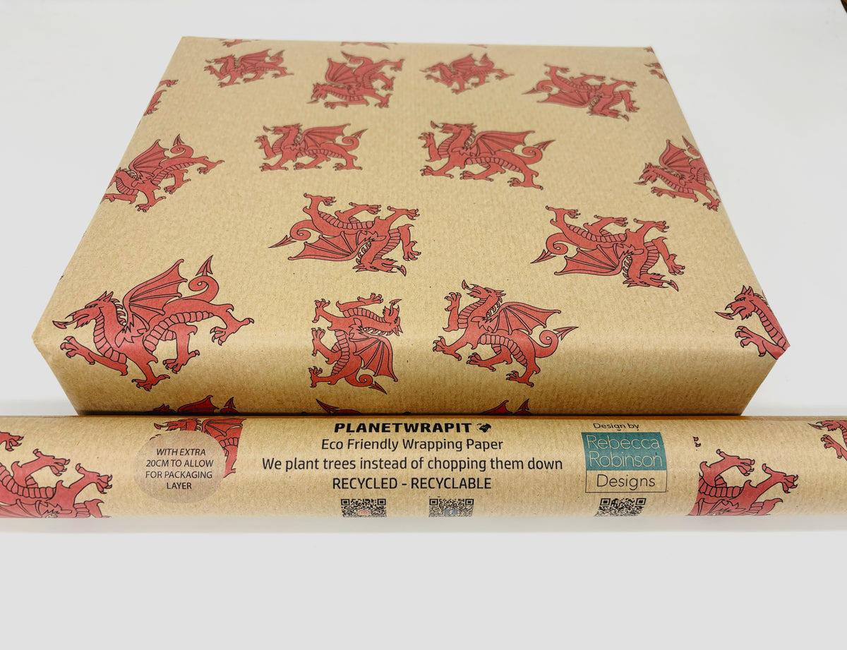 Welsh Dragon Recycled Kraft Wrapping Paper | Eco friendly Gift Wrap ...