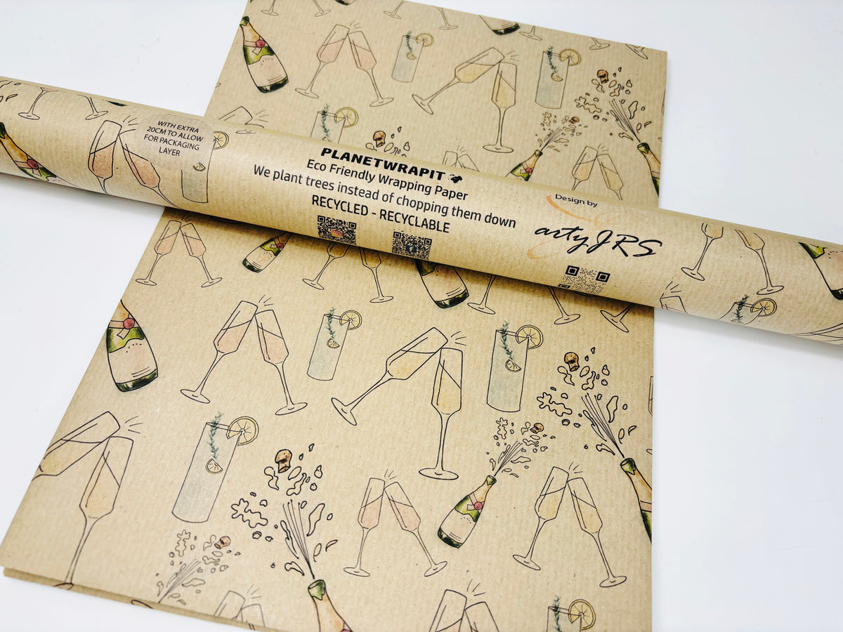 Celebration Drinks Recycled Kraft Wrapping Paper | Eco friendly ...