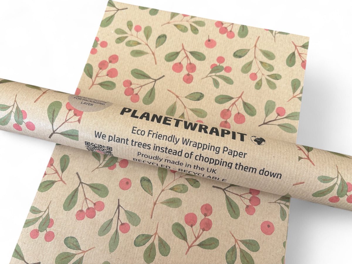Christmas Mistletoe Gift Wrap | Recycled Kraft Wrapping Paper ...