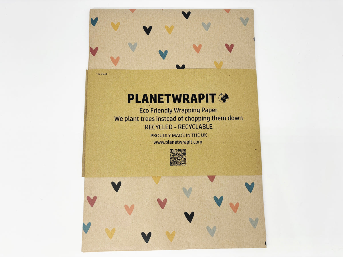Multi-Colour Hearts Recycled Wrapping Paper | Eco friendly Gift Wrap ...