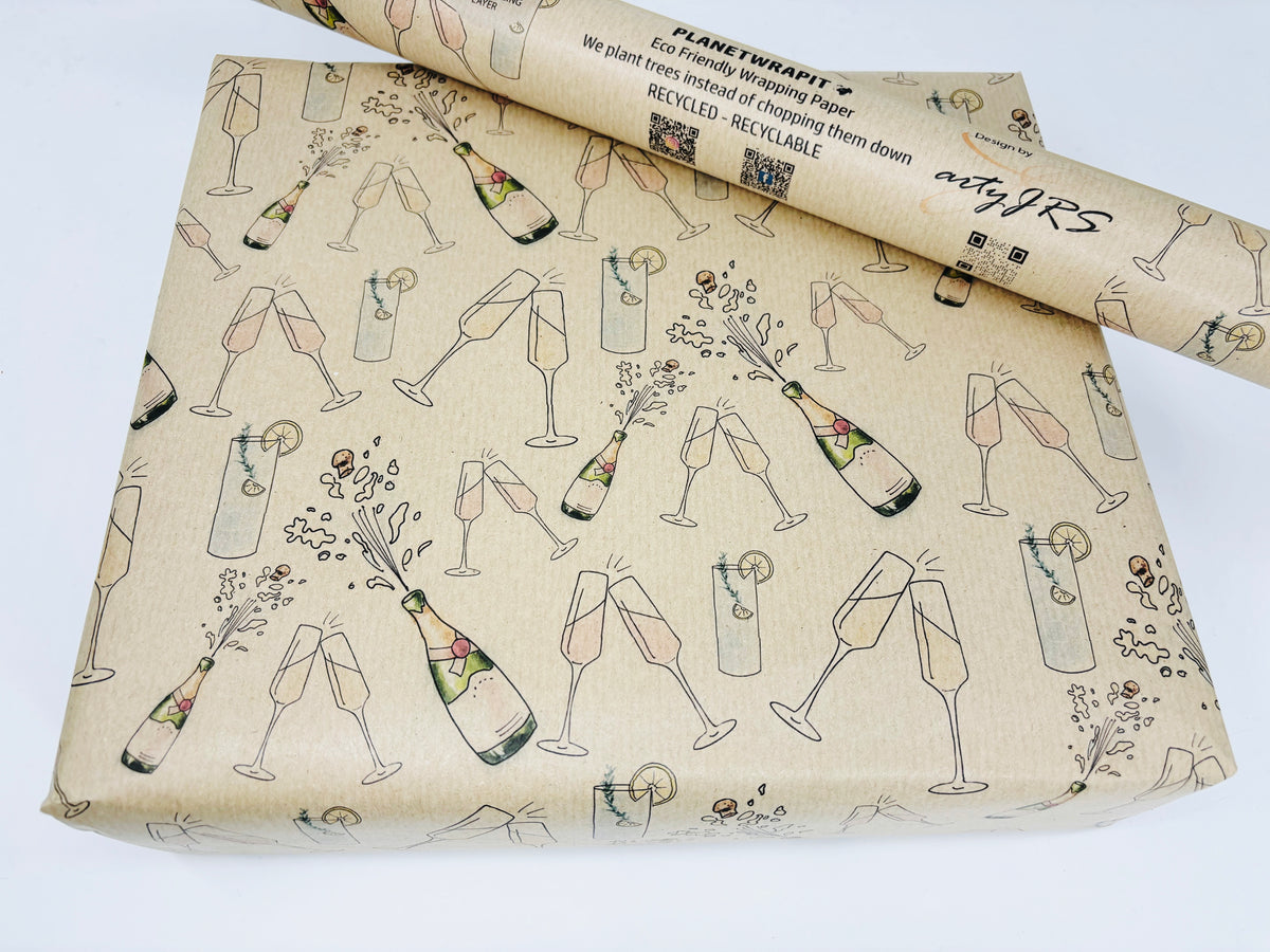 Celebration Drinks Recycled Kraft Wrapping Paper | Eco friendly ...