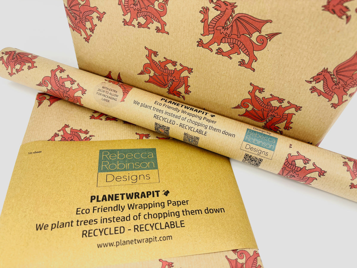 Welsh Dragon Recycled Kraft Wrapping Paper | Eco friendly Gift Wrap ...