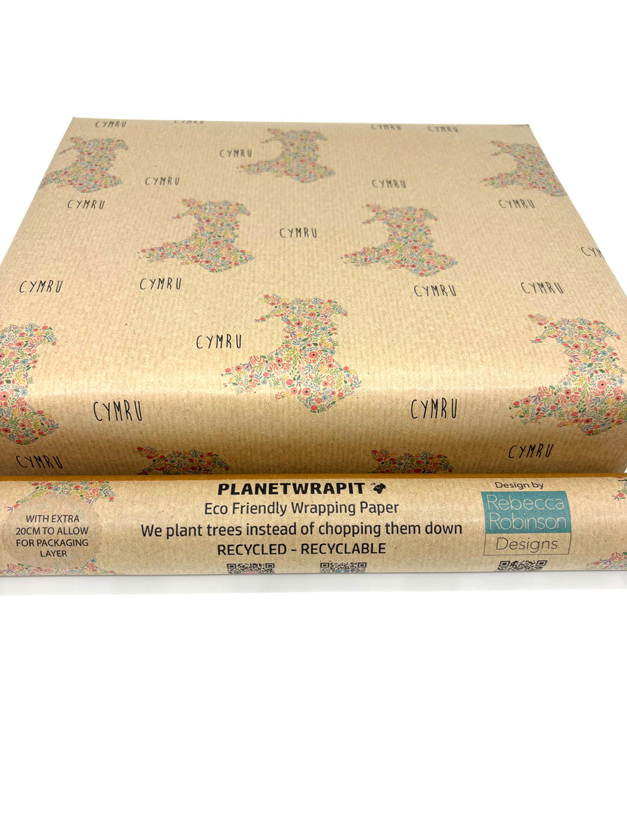 Floral Map of Wales Recycled Kraft Wrapping Paper | Eco friendly ...