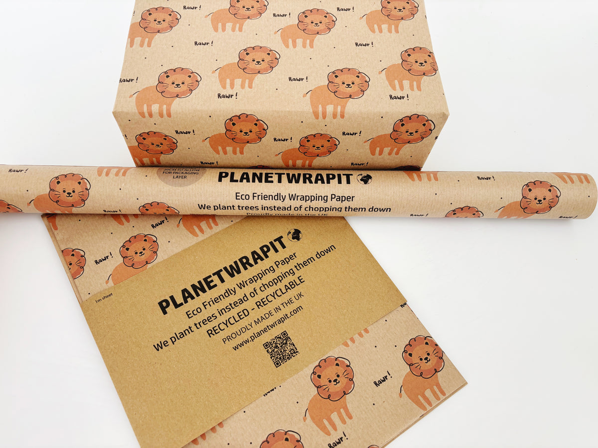 Lion Recycled Wrapping Paper | Eco friendly Gift Wrap – planetwrapit