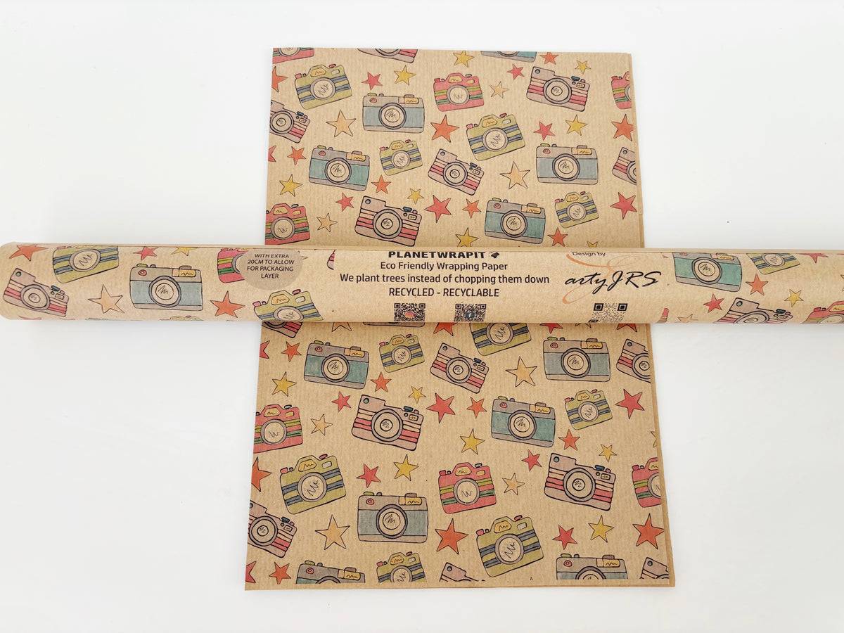 Camera Recycled Kraft Wrapping Paper | Eco friendly Recycled – planetwrapit