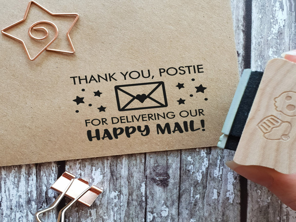 Thank You Postie Happy Mail Rubber Stamp | Business Packaging ...